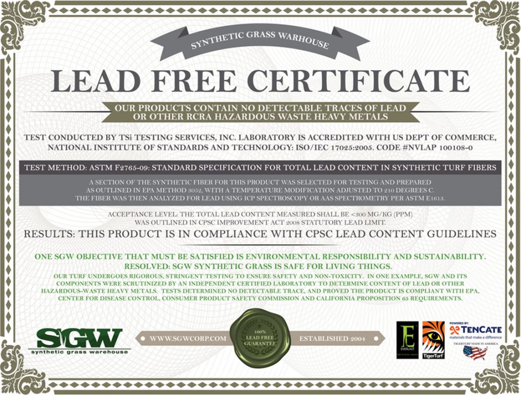 Certified Lead Free - Greenline Artificial Grass